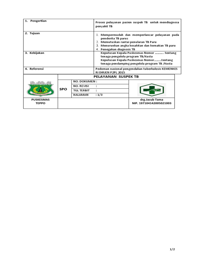 SOP Pelayanan Suspek TB | PDF
