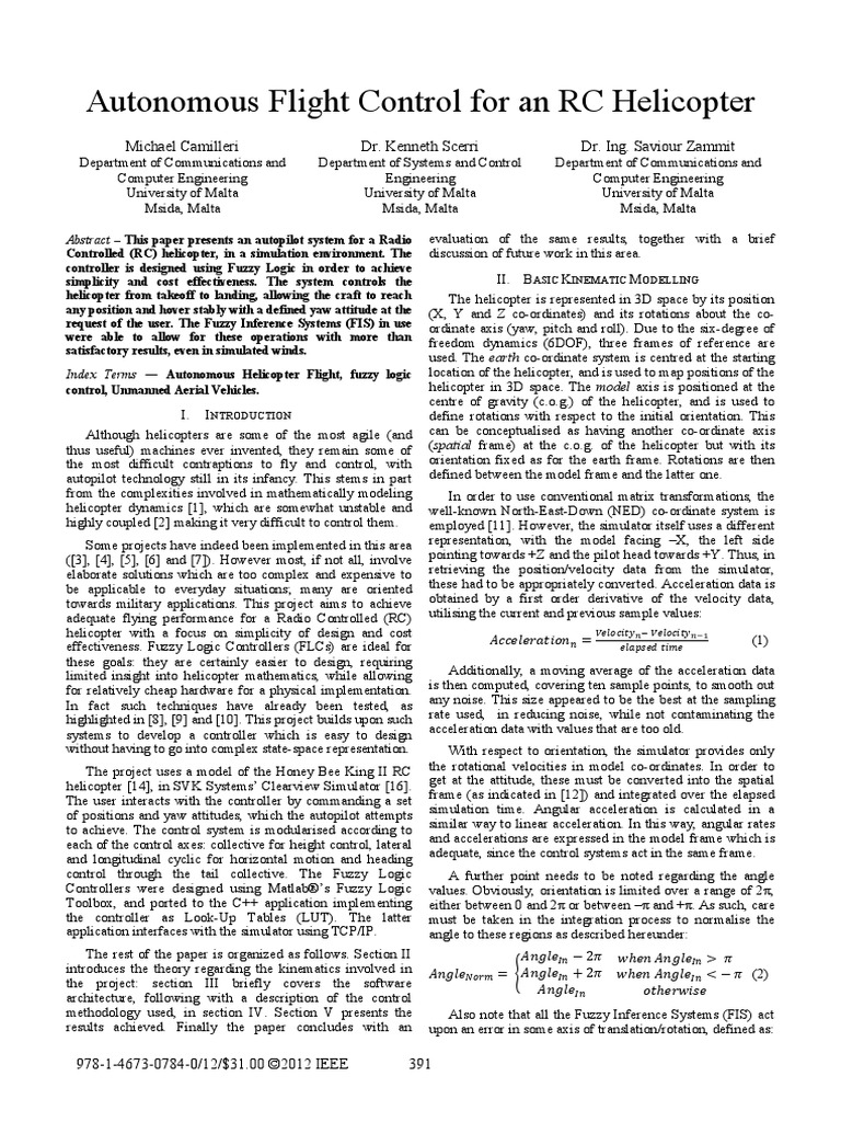 Autonomous Flight Control For An RC Helicopter | Download Free PDF | Control Theory | Flight ...