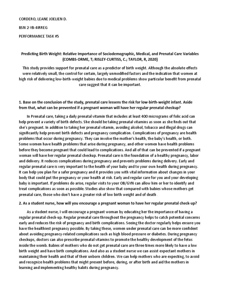 CORDERO Performance Task 5 | PDF | Pregnancy | Prenatal Development