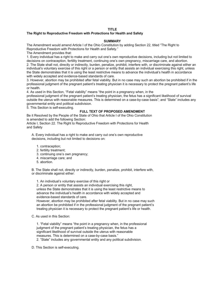 Text of Reproductive Rights Amendment For Ballot in November 2023 | PDF ...
