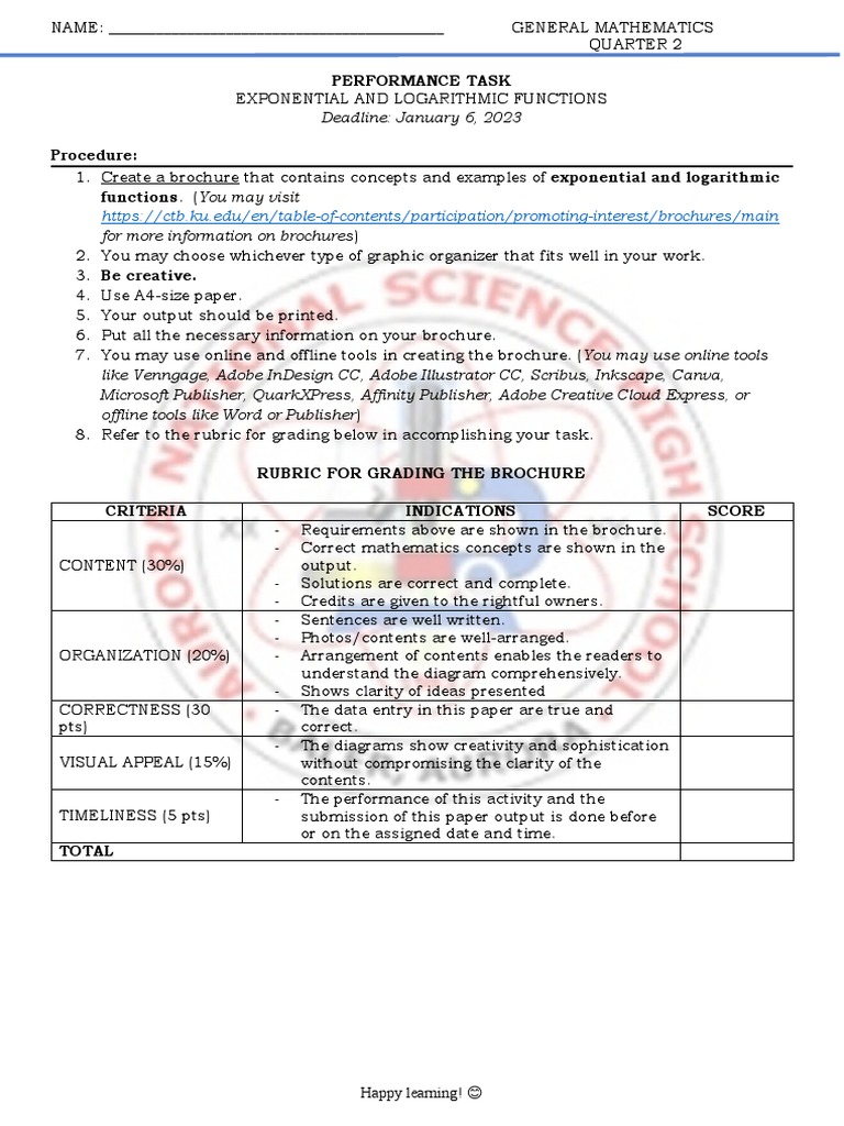 PERFORMANCE TASK Exponential Logarithm Q2 | PDF | Computing
