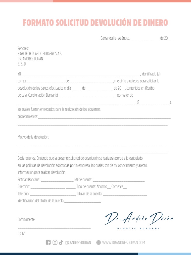 Formato Solicitud Devolucion Dinero | PDF | Dinero