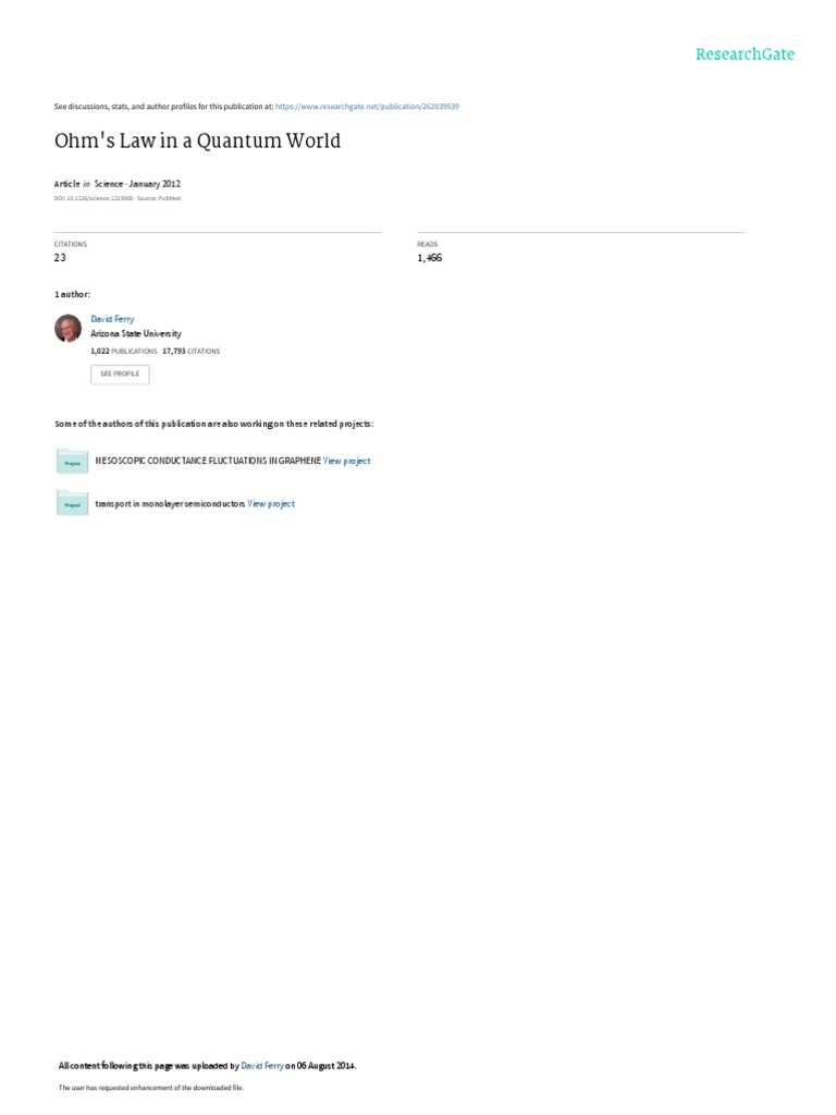 Ohms Law in A Quantum World | PDF | Electrical Resistance And ...