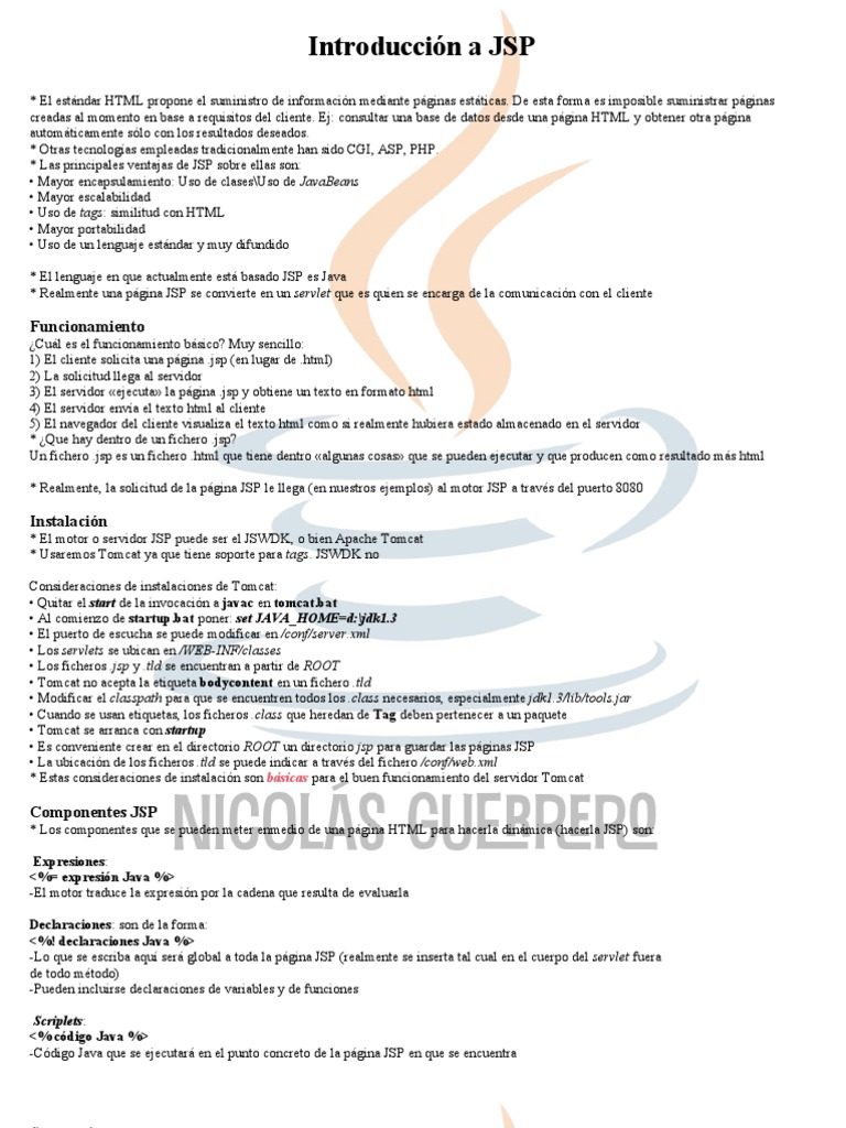 Guía Básica de JSP para Desarrolladores | PDF | Páginas del servidor Java | Java (lenguaje de ...