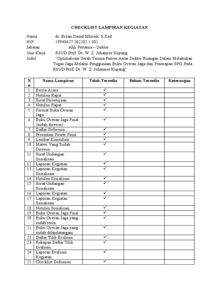 Checklist Lampiran Kegiatan | PDF