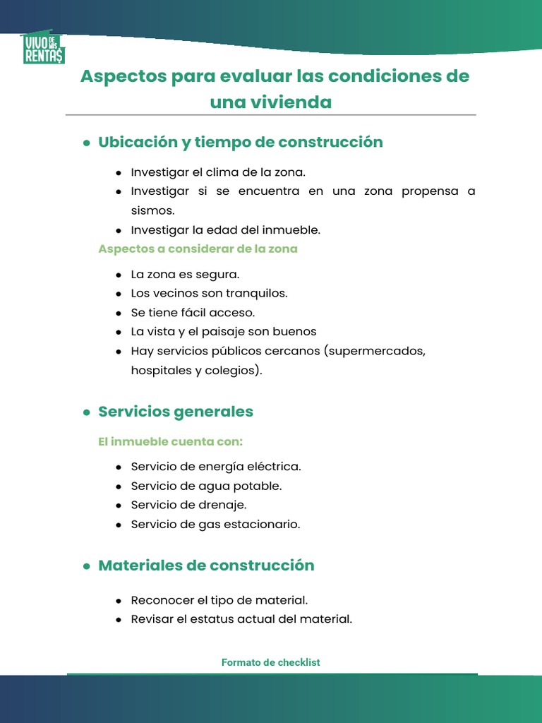 Checklist para Evaluar Las Condiciones de Una Vivienda WORD | PDF