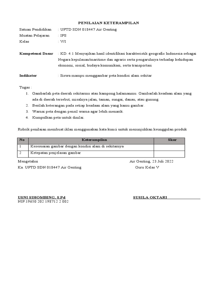 Penilaian Keterampilan IPS Kelas V | PDF