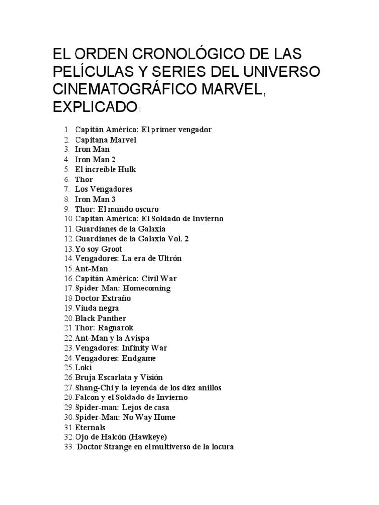 El Orden Cronológico de Las Películas y Series Del Universo ...