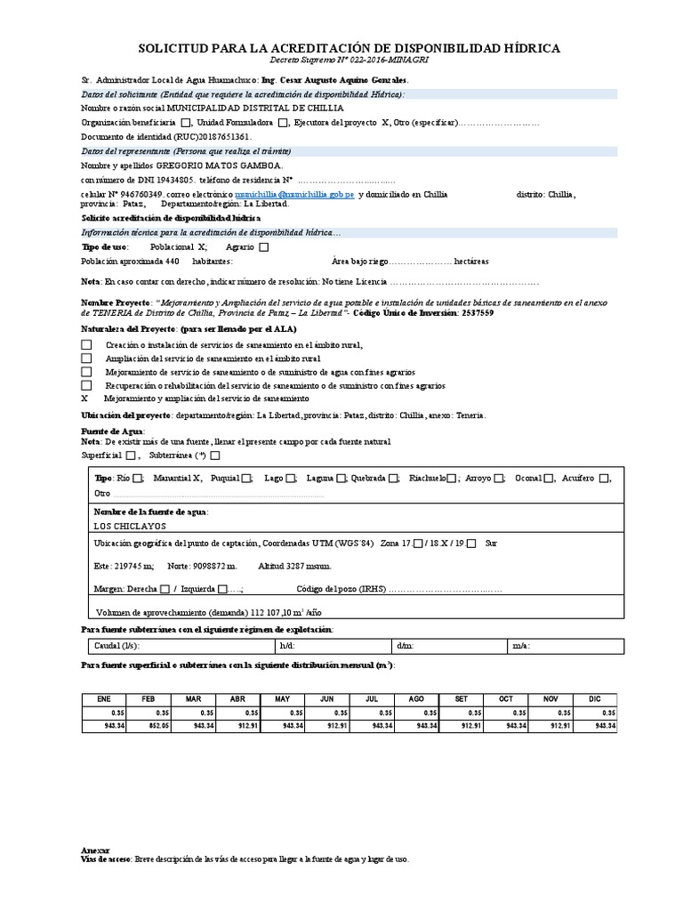 Formato 01 PROYECTO APUSHALLAS CHILLIA | PDF | Administracion del Agua ...