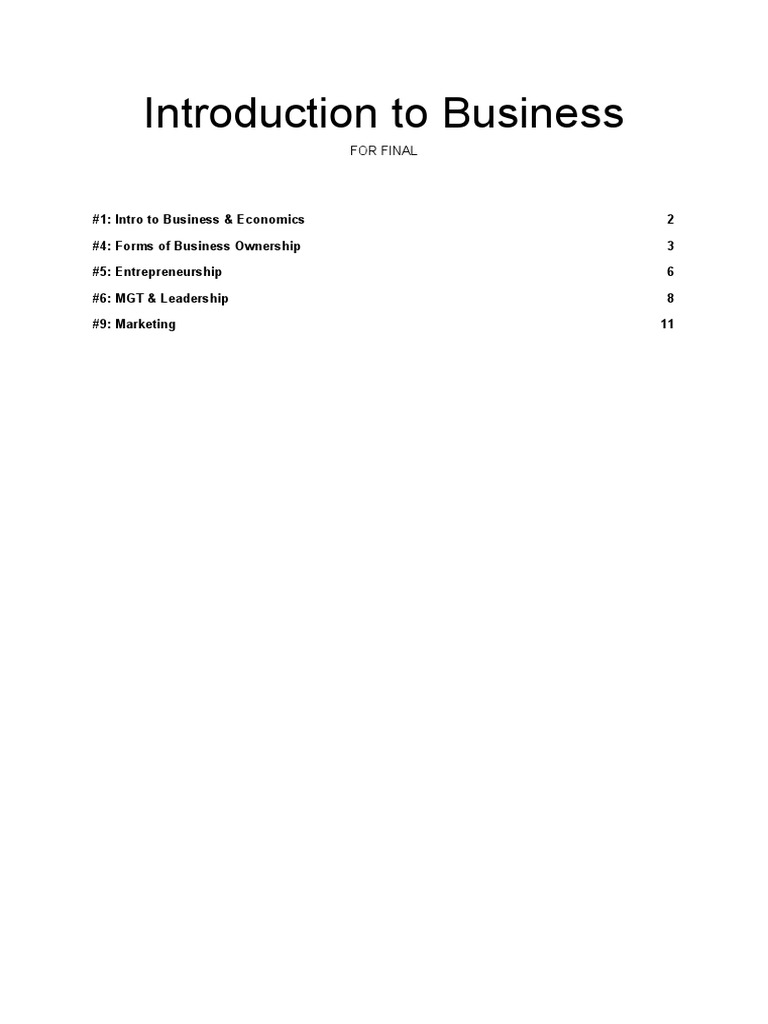 Introduction To Business Notes | PDF | Pricing | Marketing