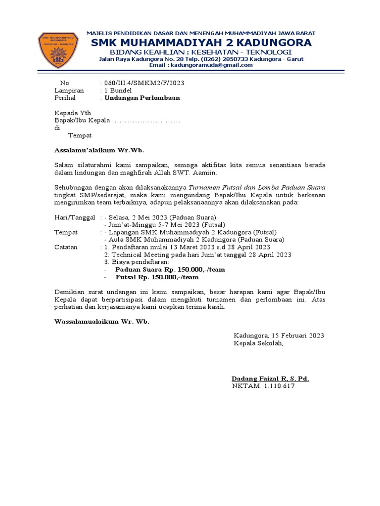 Surat Undangan Turnamen Futsal Dan Padus | PDF