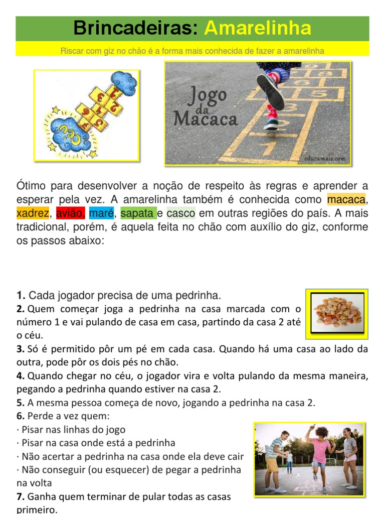 Brincadeiras Populares - Amarelinha | PDF