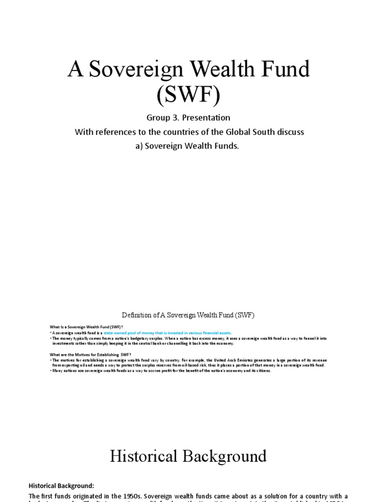 Group 3 Sovereign Wealth Fund (SWF) Presentation | PDF | Investing | Money