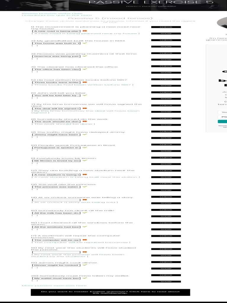 Passive Verbs Exercise 5 | PDF | Syntax | Language Mechanics
