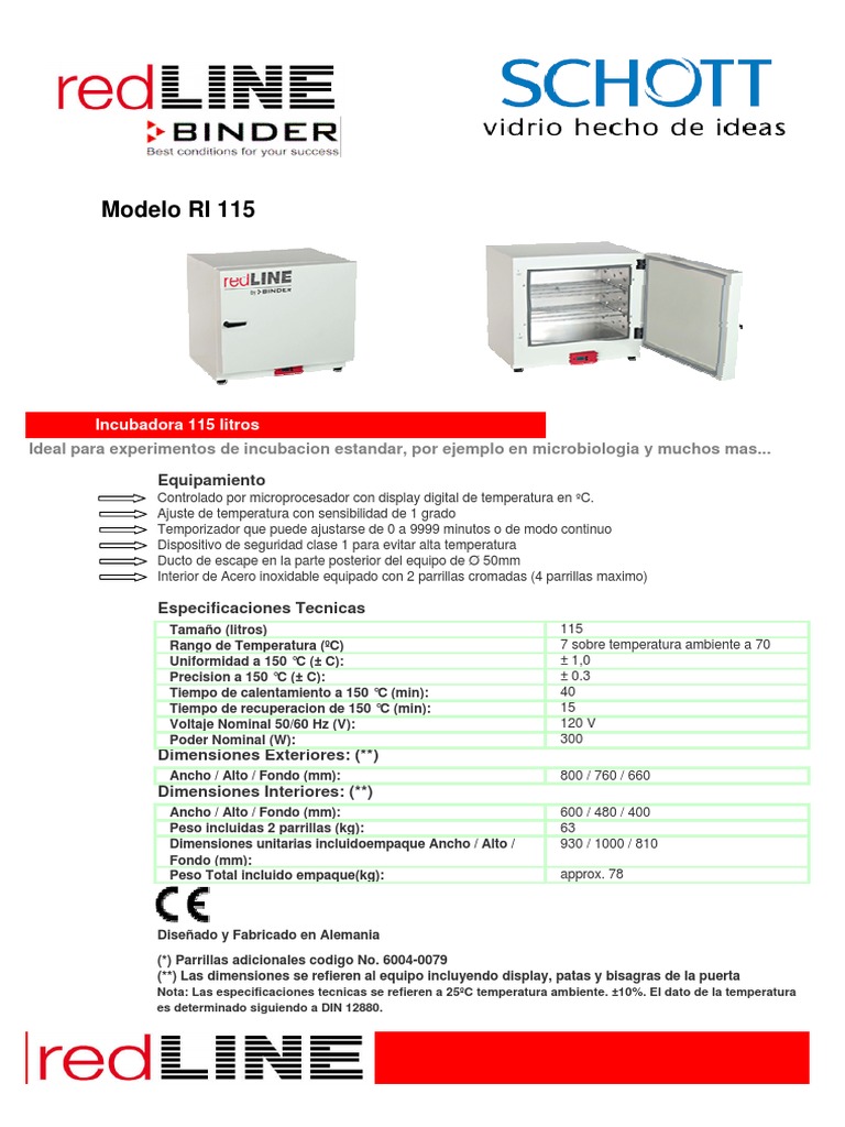 FICHA TÉCNICA INCUBADORA RED LINE 115 | PDF