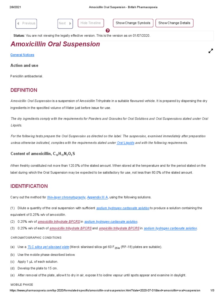 Amoxicillin Oral Suspension - British Pharmacopoeia | PDF ...