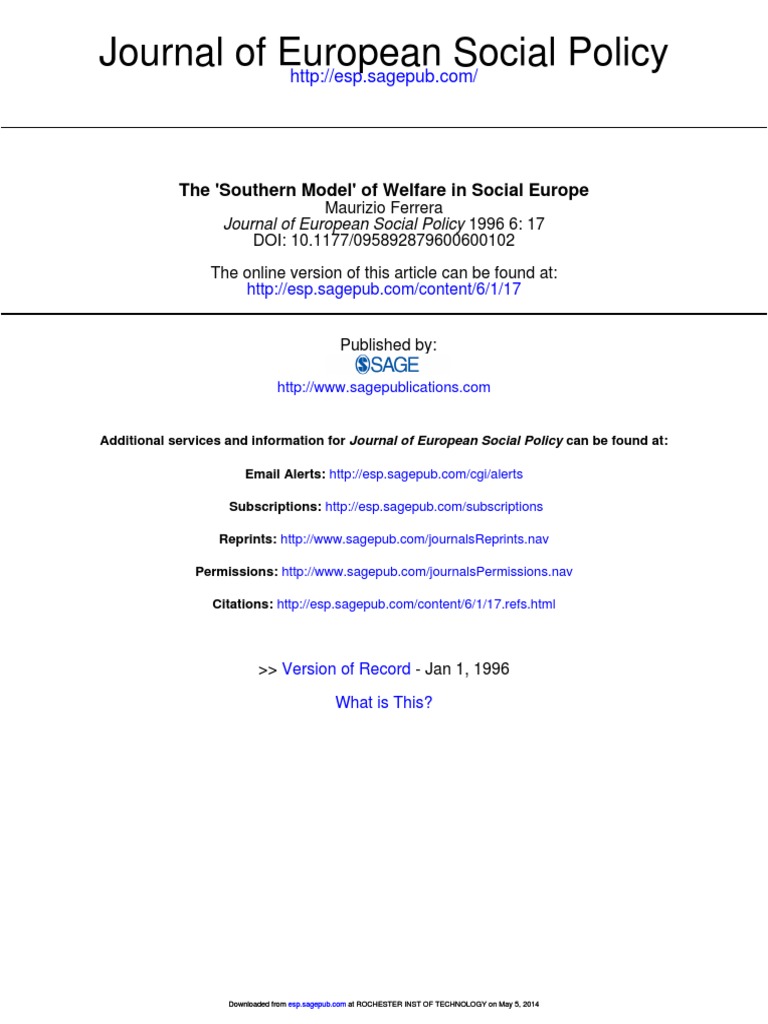 The Southern Model of Welfare in Social Europe | PDF | Welfare ...