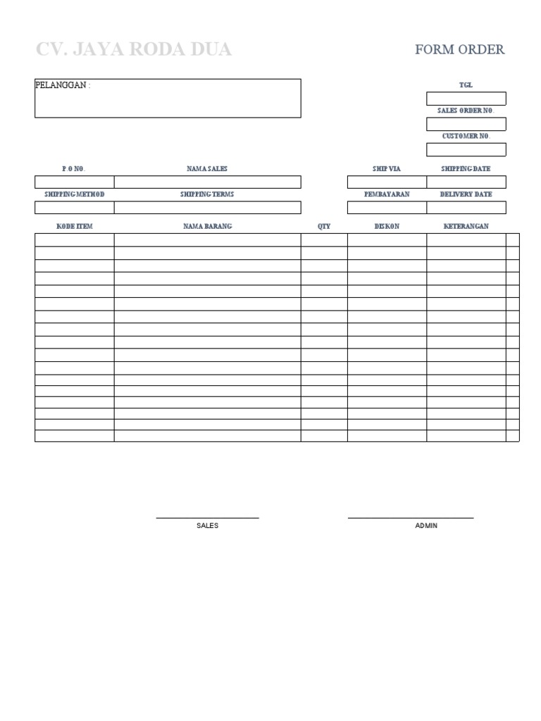 IC Sales Order Form Template 10543 | PDF