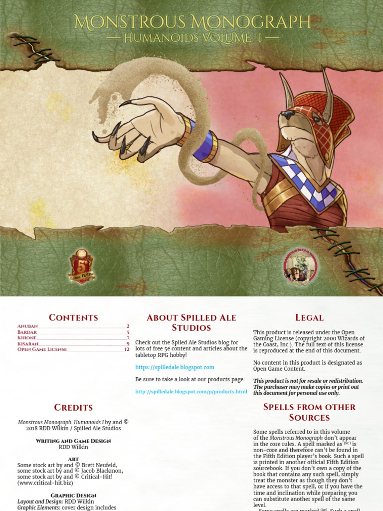 Monstrous Monograph Humanoids Volume I | PDF