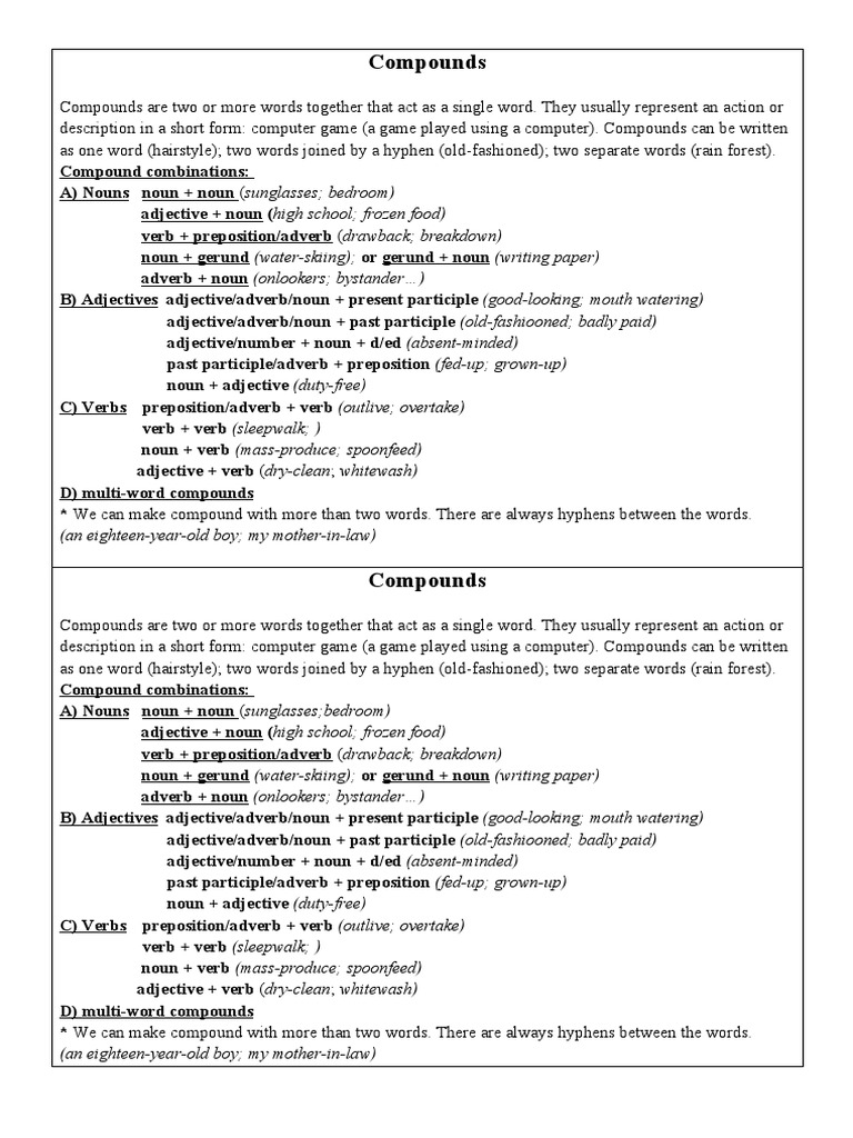 Compounds | PDF | Adverb | Verb