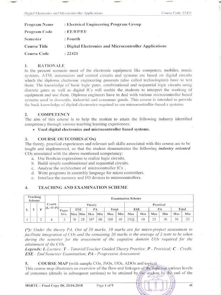 Digital Electronics and Microcontoller Applications Syllabus | PDF