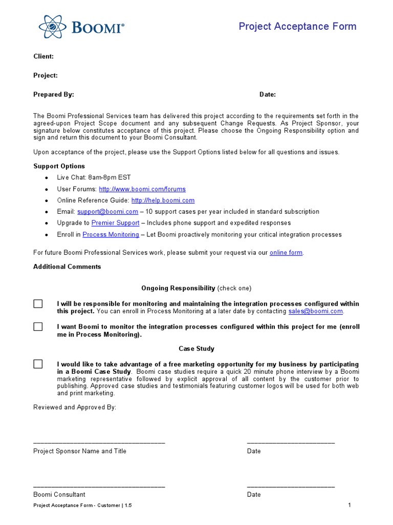 Boomi Project Acceptance Form | PDF | Internet Forum | Computing