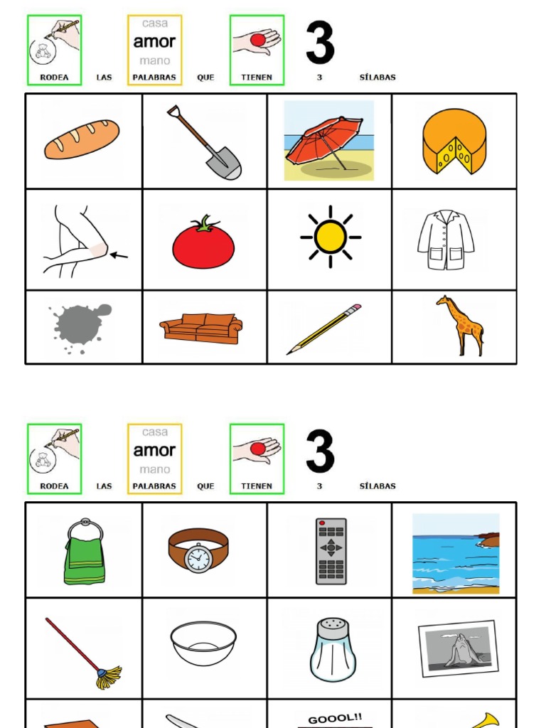 Rodea Las Palabras de 3 Silabas | PDF