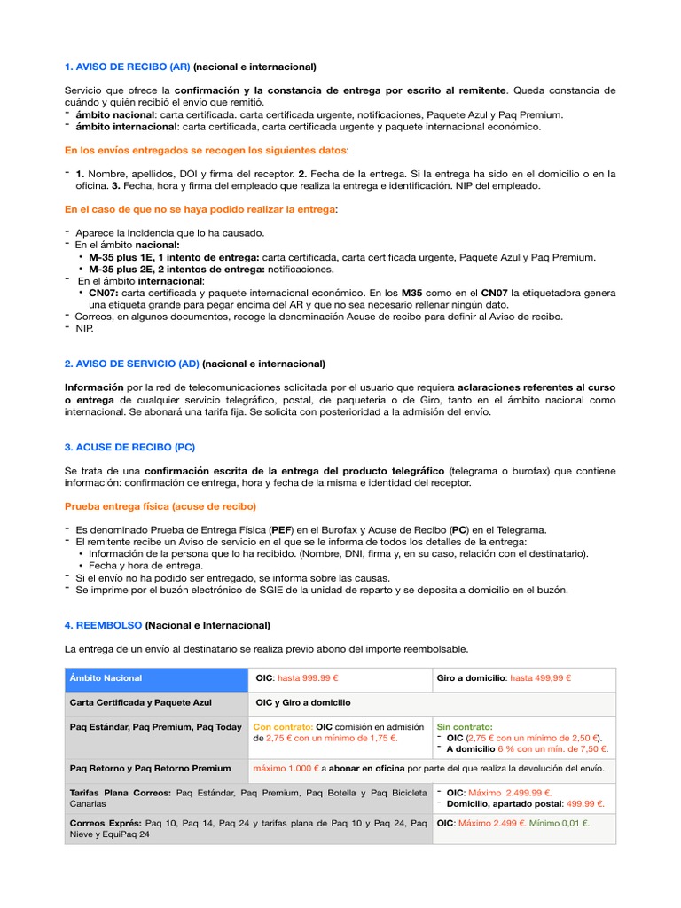 Resumen de los principales servicios adicionales ofrecidos por Correos | PDF | Correo ...