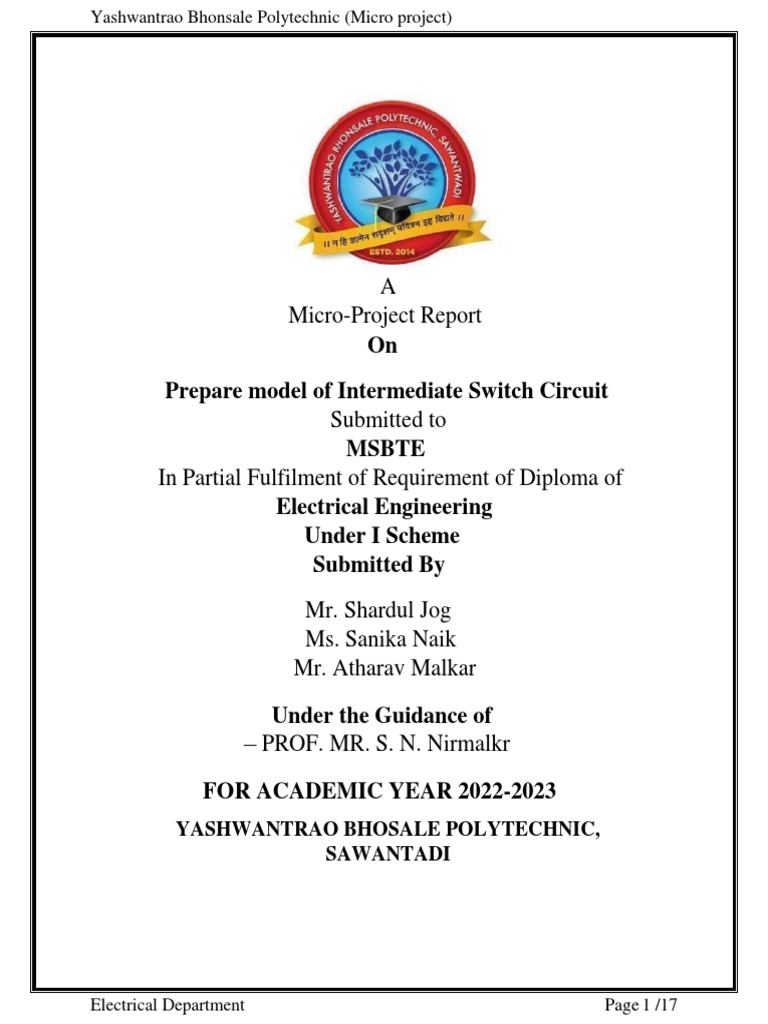 Yashwantrao Bhonsale Polytechnic Micro Project Report | PDF | Switch ...