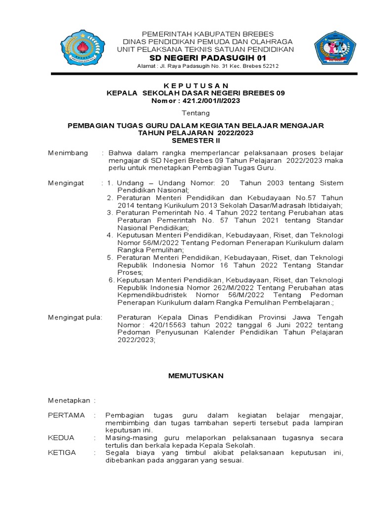SK PBM SEMESTER 2 TAHUN 2022-2023 SDN Padasugih 01 | PDF