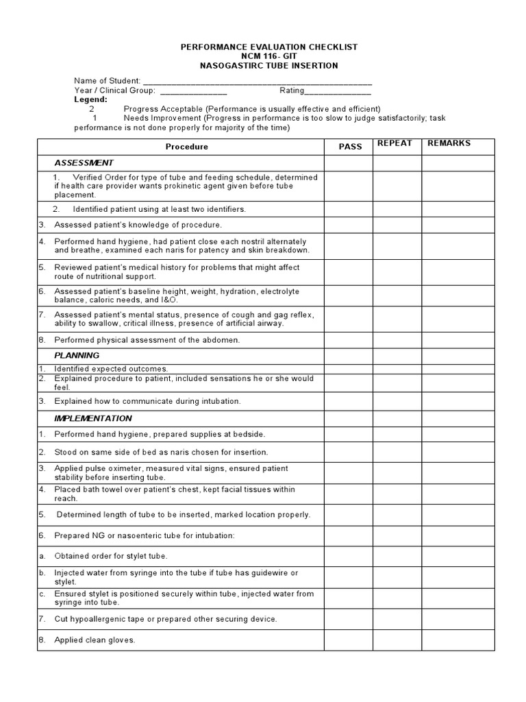 NGT Checklist | Download Free PDF | Patient | Diseases And Disorders