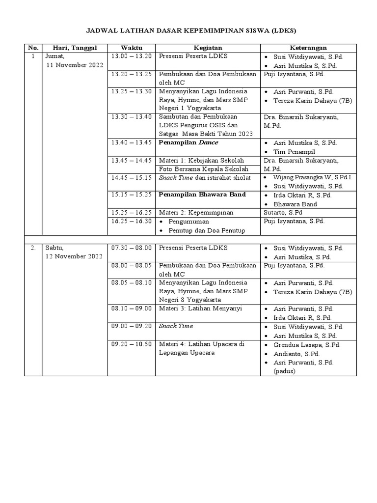 Revisi Jadwal LDKS 2022 | PDF