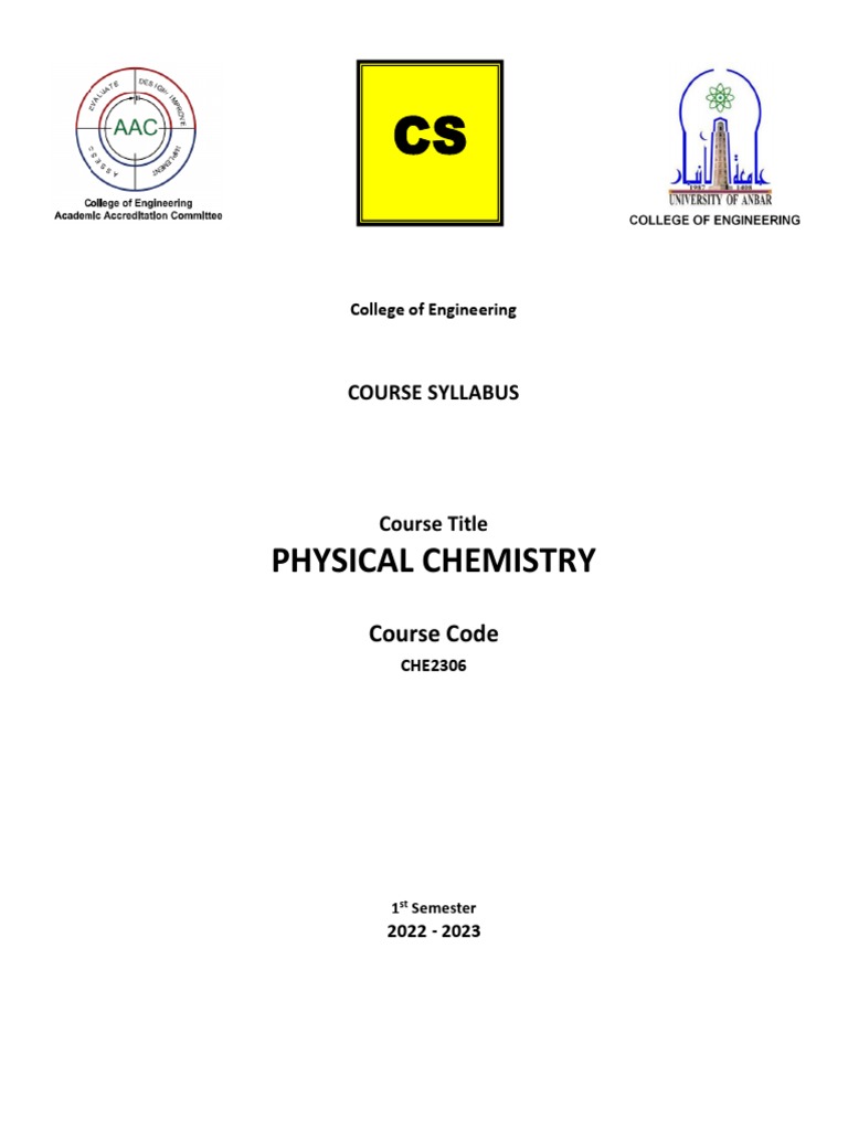 Course Syllabus Physical Che | PDF | Chemical Kinetics | Thermodynamics
