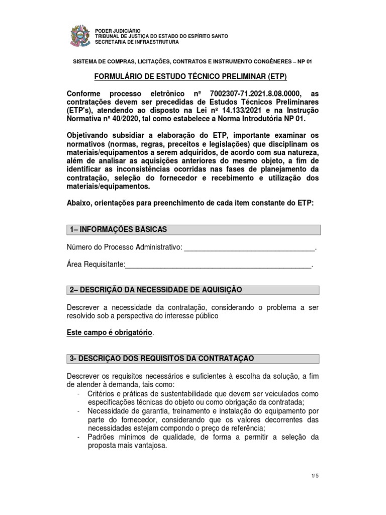 ETP Estudo Técnico Preliminar Contratacao Aprovado | PDF