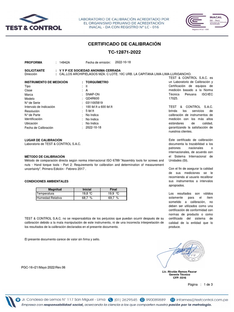TC 12871 14942AC1 8 TORQUÍMETRO 100 LBF - FT A 600 LBF - FT V Y P ICE ...