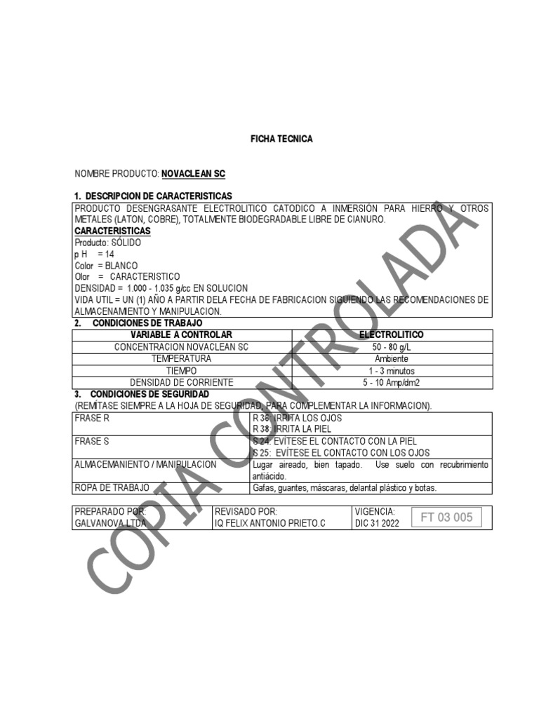 Ficha Tecnica Novaclean SC | PDF