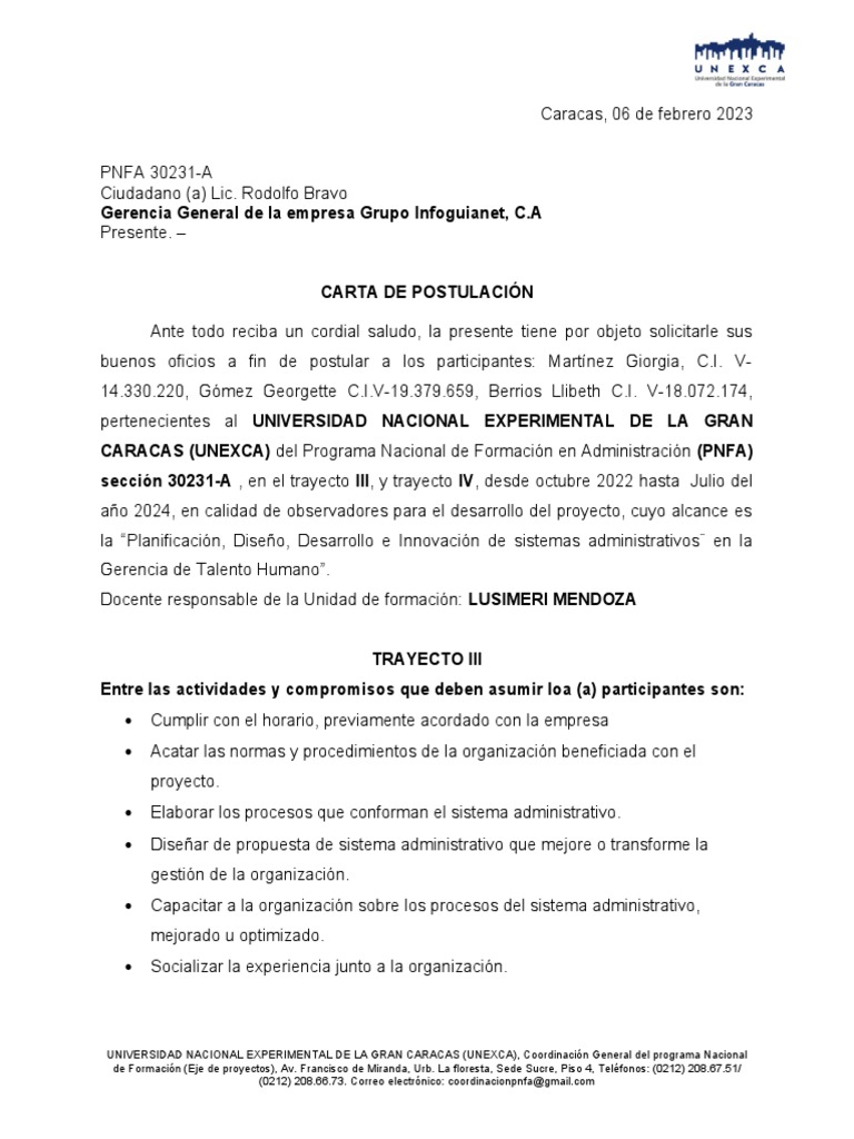 Carta de Postulacion | PDF | Business