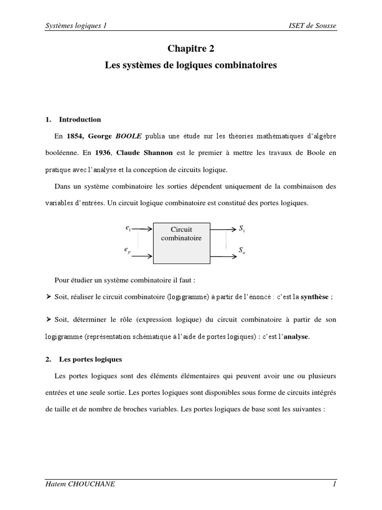 Systèmes Logiques Combinatoires | PDF | Algèbre de Boole (logique ...