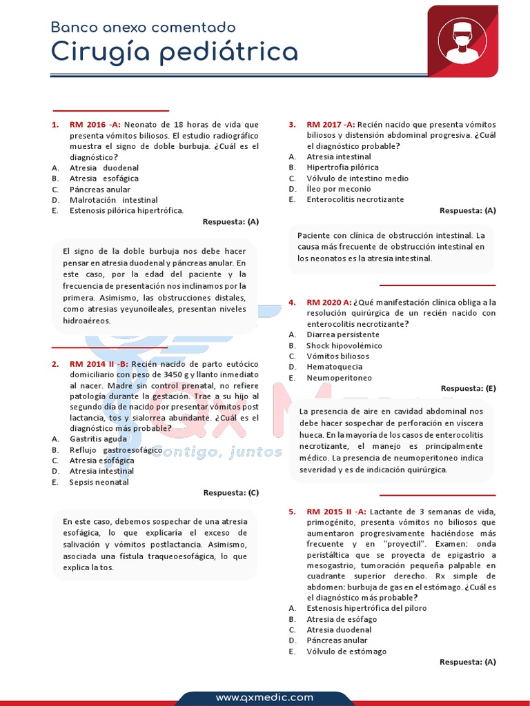 Cirugia Pediatrica - Banco Anexo Comentado | PDF | Medicina CLINICA | Enfermedades y trastornos