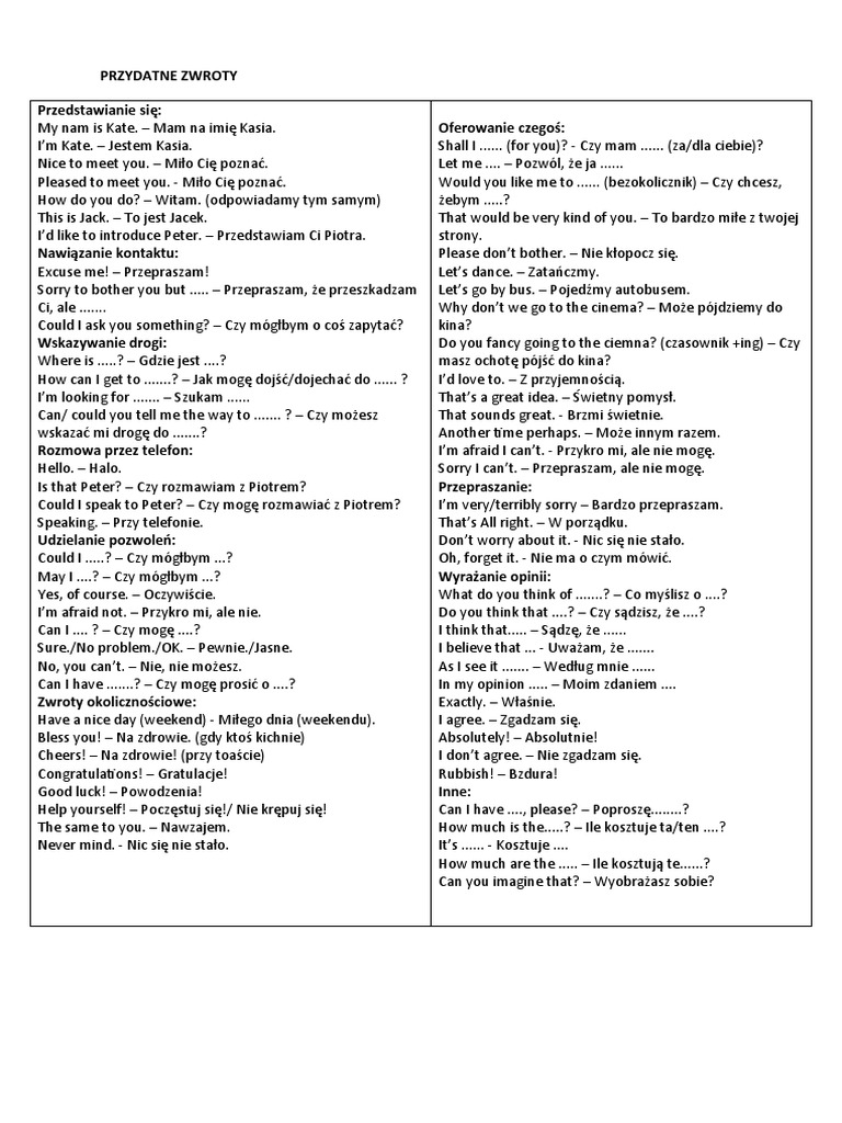 Przydatne Zwroty | PDF