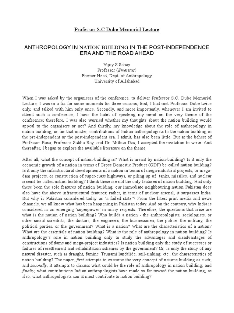 Anthropology in Nation Building in The Post-Independence Era and The ...