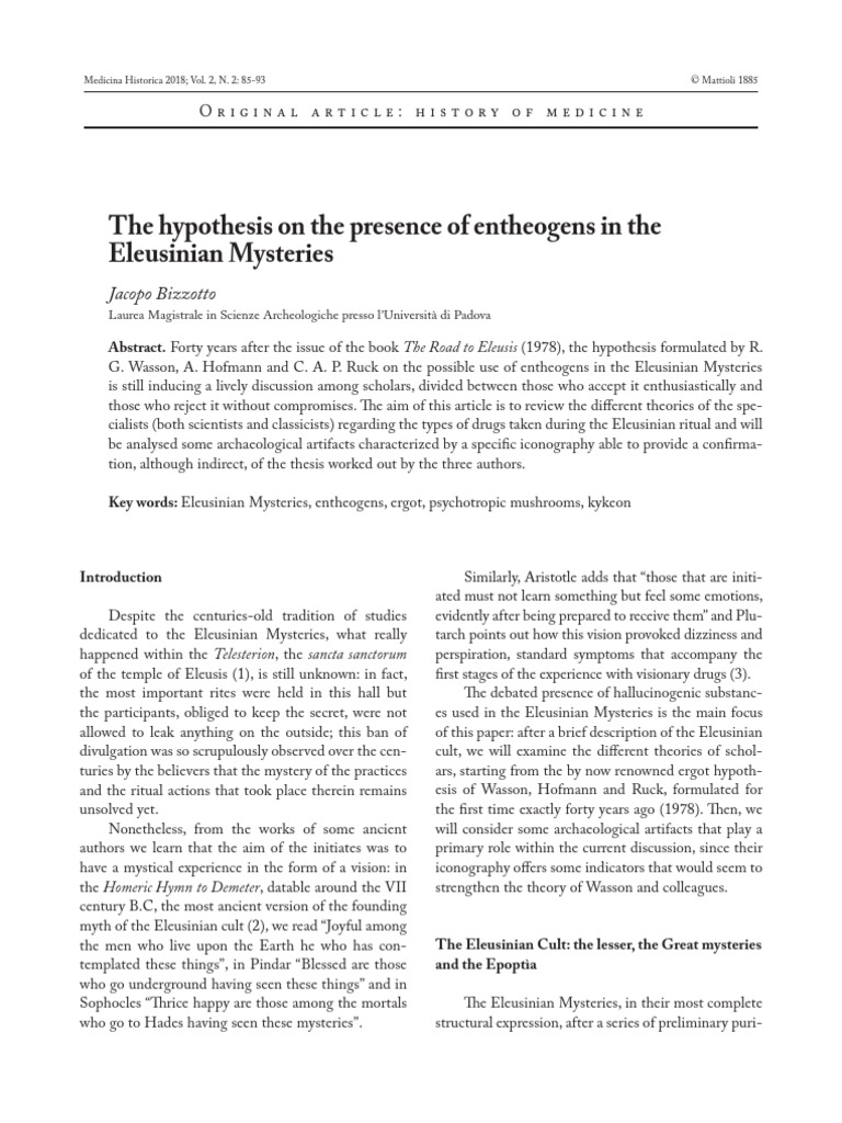 The Hypothesis On The Presence of Entheogens in The Eleusinian Mysteries | PDF | Entheogen
