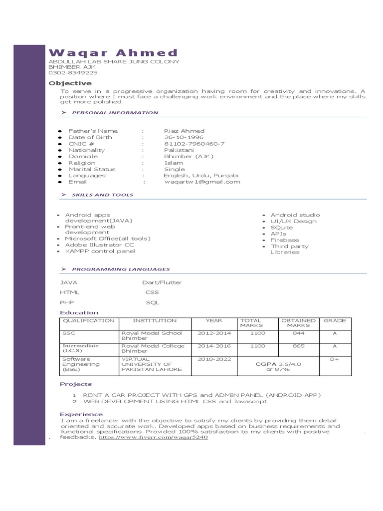 Waqar Ahmed CV | PDF | Mobile App | Computing