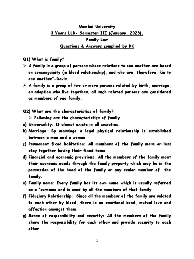 Family Law Q&A for LLB Students | PDF | Polygamy | Marriage