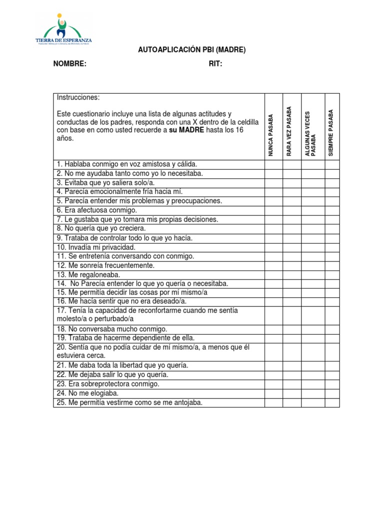 Pbi Planilla Madre Autoaplicacion | PDF