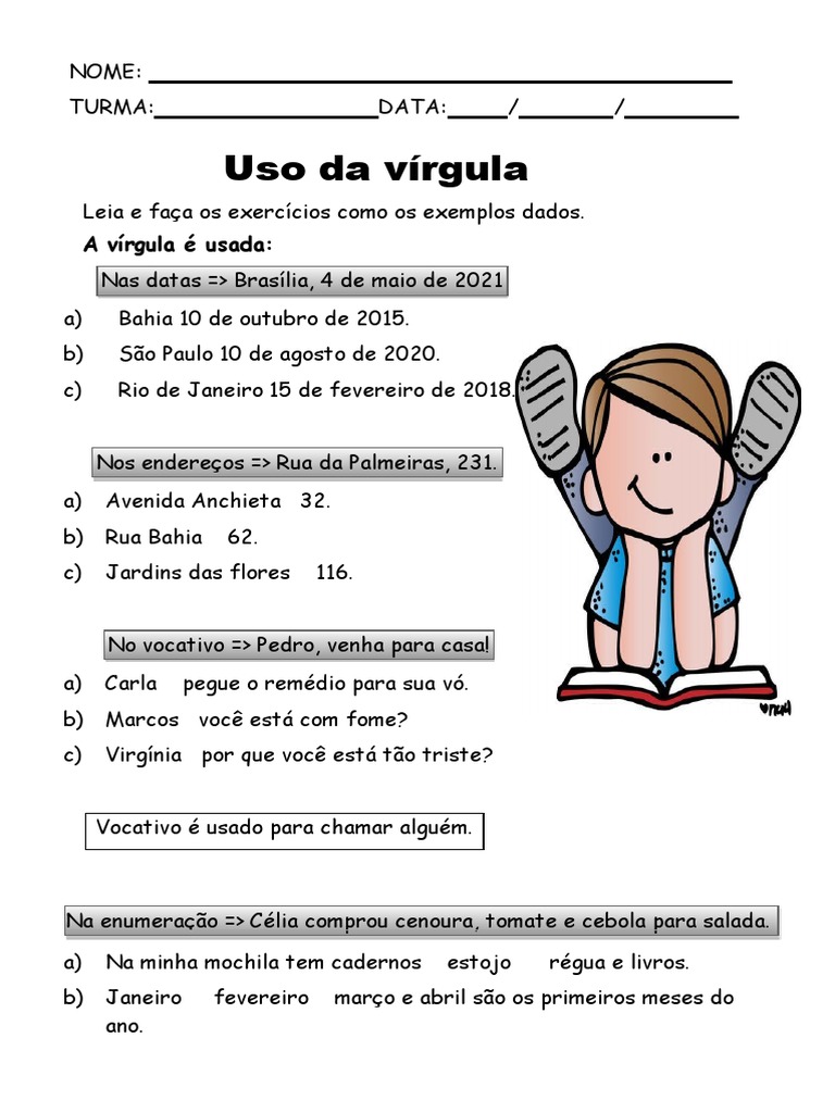 Atividades sobre o Uso da Vírgula | PDF
