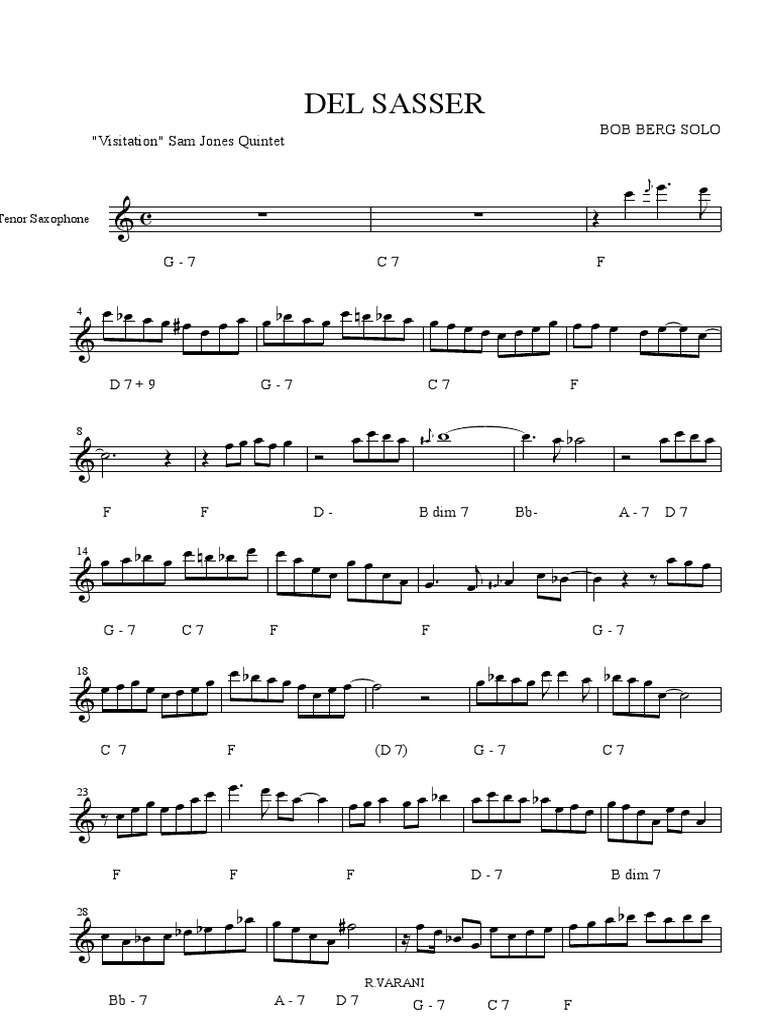 DEL SASSER (Visitation Sam Jones) | PDF | Jazz | Saxophone