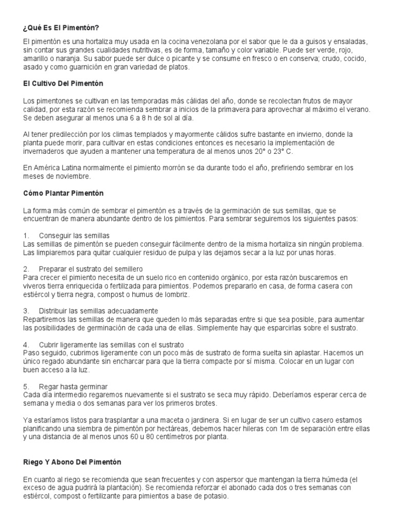 Cultivo y Cuidado del Pimentón | PDF | Pimenton | Pimiento