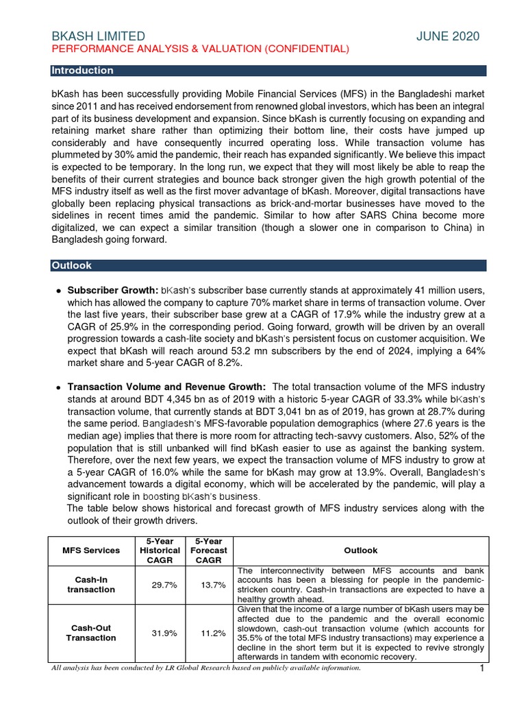 BKash Performance Analysis & Valuation | PDF | Valuation (Finance) | Banks