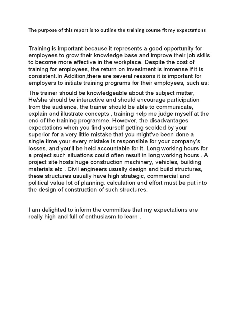 Training Course Expectations and Benefits | PDF